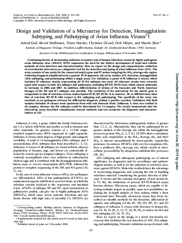 Pdf Design And Validation Of A Microarray For Detection Hemagglutinin Subtyping And