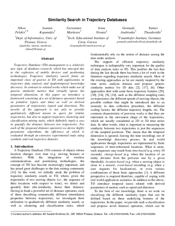 (PDF) Similarity search in Trajectory Databases