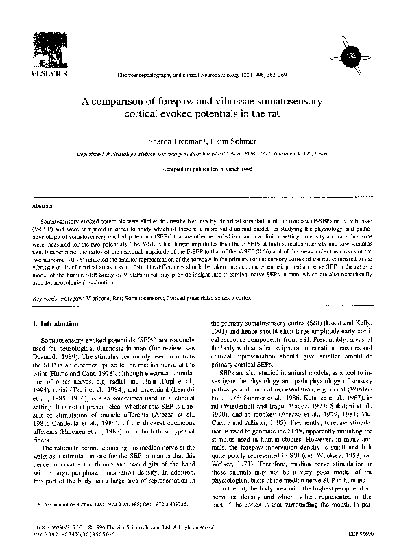 (PDF) A comparison of forepaw and vibrissae somatosensory cortical ...