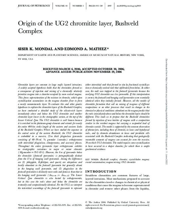 (PDF) Origin of the UG2 chromitite layer, Bushveld Complex | Sisir ...