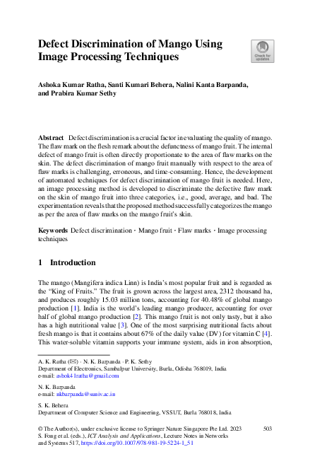 Pdf Defect Discrimination Of Mango Using Image Processing Techniques