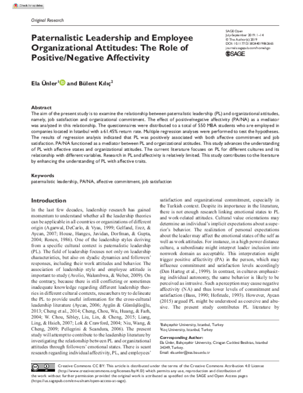 (PDF) Paternalistic Leadership and Employee Organizational Attitudes ...