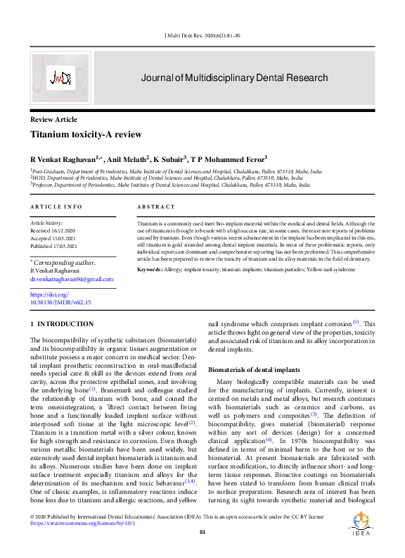 (PDF) Titanium toxicity-A review