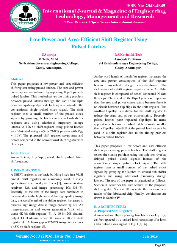(PDF) Low-Power and Area-Efficient Shift Register Using Pulsed Latches