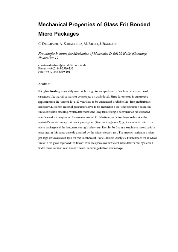 (PDF) Mechanical properties of glass frit bonded micro packages