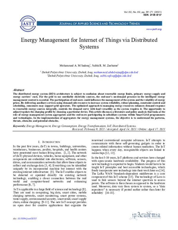 (PDF) Energy Management for Internet of Things via Distributed Systems