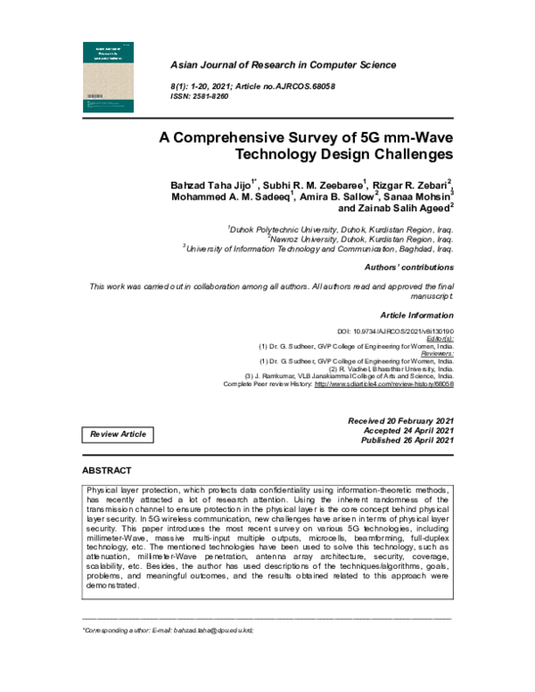 Pdf A Comprehensive Survey Of 5g Mm Wave Technology Design Challenges