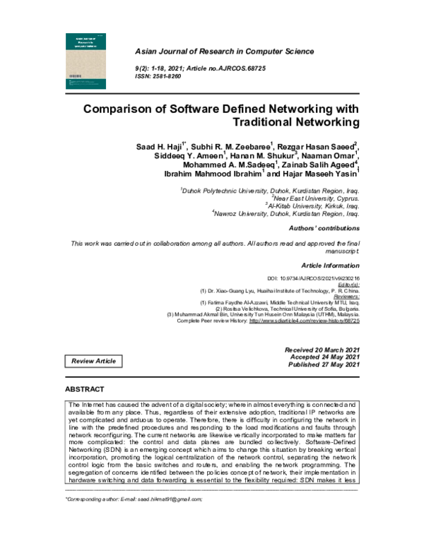 Pdf Comparison Of Software Defined Networking With Traditional Networking