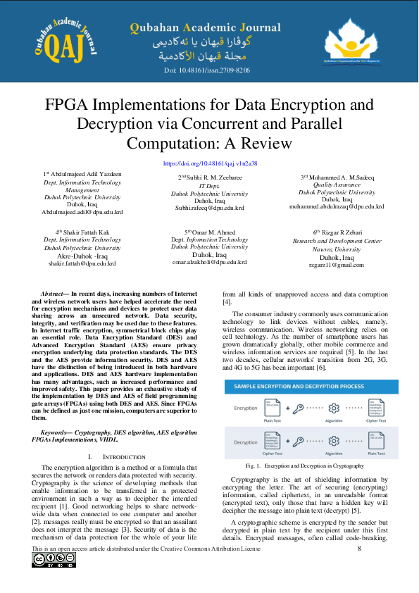 Pdf Fpga Implementations For Data Encryption And Decryption Via 1678