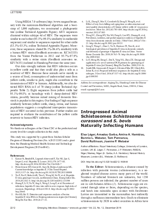 (PDF) Introgressed Animal Schistosomes Schistosoma curassoni and S ...