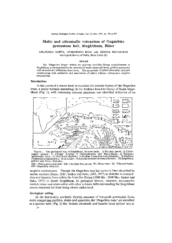 (PDF) Mafic and ultramafic volcanism of Ongarbira greenstone belt, Singhbhum, Bihar