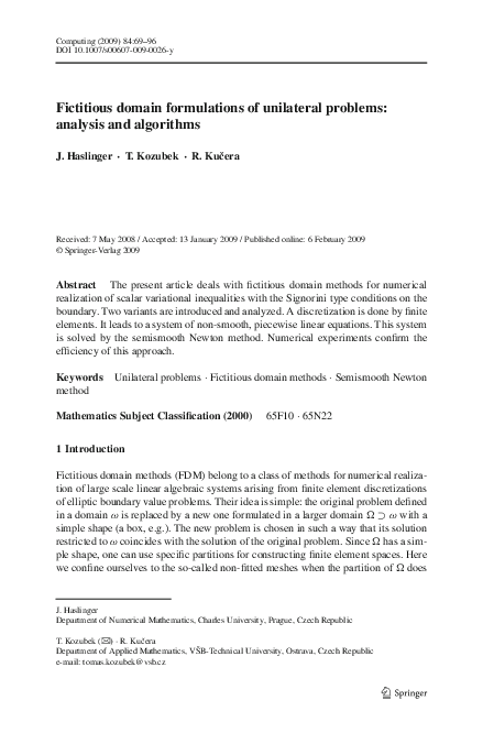 (PDF) Fictitious domain formulations of unilateral problems: analysis and algorithms
