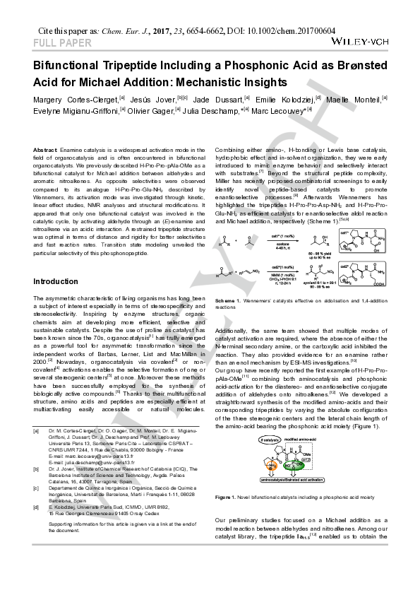 (PDF) Bifunctional Tripeptide with a Phosphonic Acid as a Brønsted Acid ...