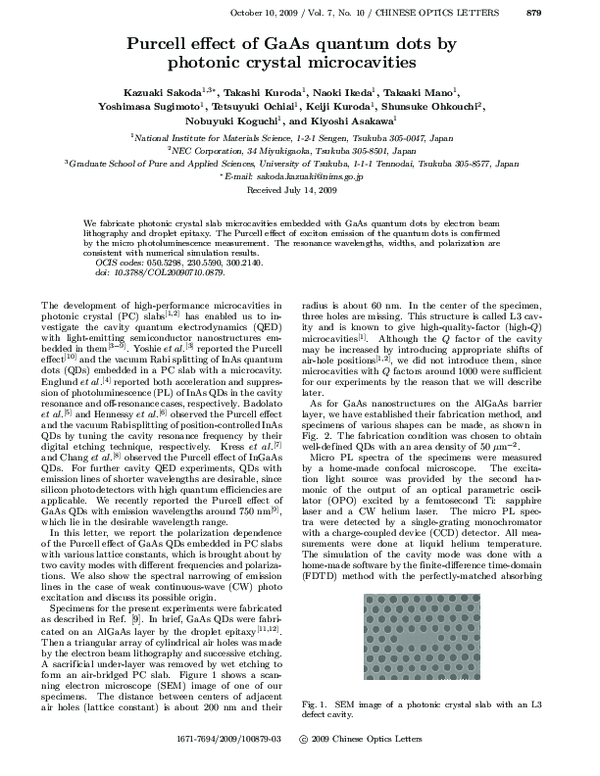 Pdf Purcell Effect Of Gaas Quantum Dots By Photonic Crystal Microcavities