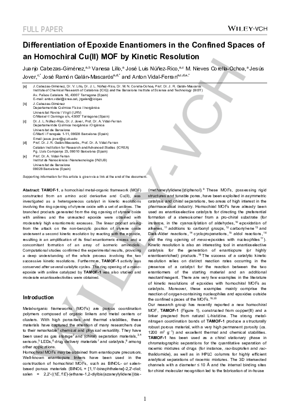 (PDF) Differentiation of Epoxide Enantiomers in the Confined Spaces of ...