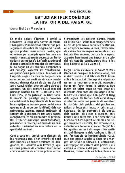 (PDF) Estudiar i fer conèixer la Història del Paisatge