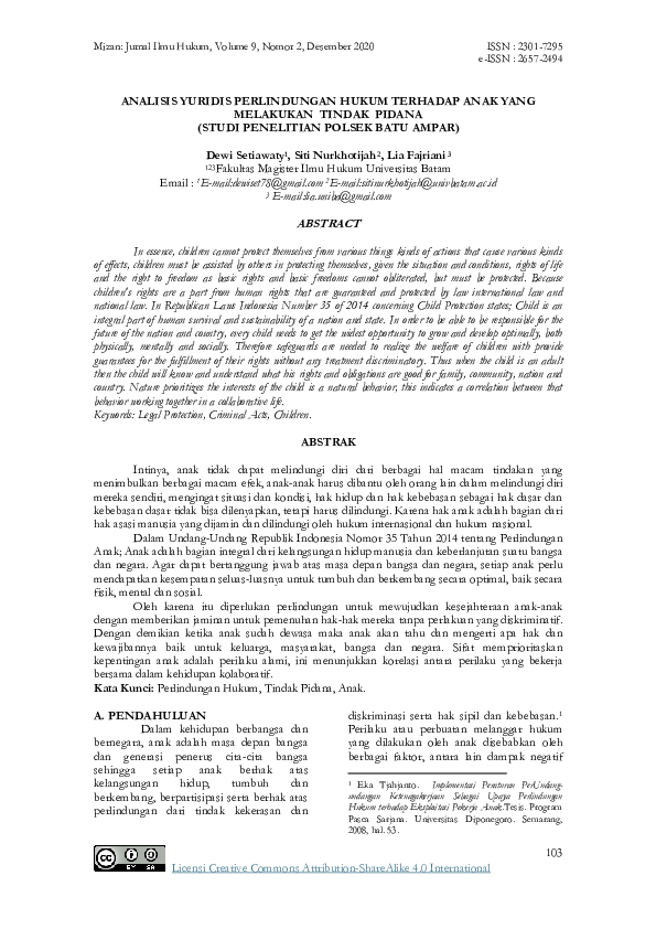 (PDF) Analisis Yuridis Perlindungan Hukum Terhadap Anak Yang Melakukan Tindak Pidana (Studi ...