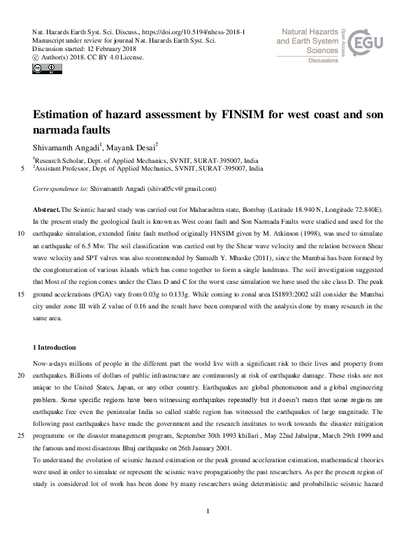 (PDF) Estimation of hazard assessment by FINSIM for west coast and son ...