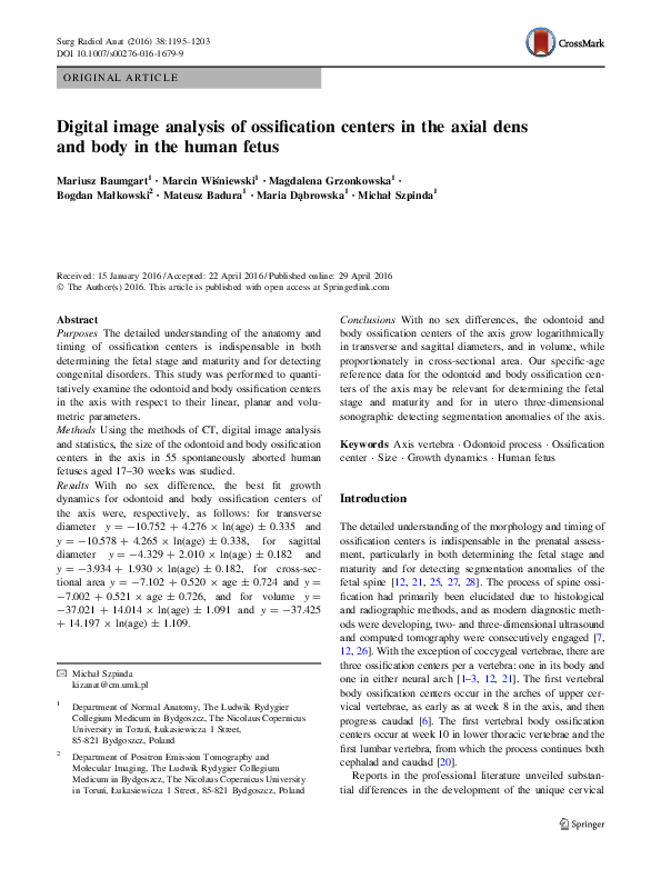 (PDF) Digital image analysis of ossification centers in the axial dens ...