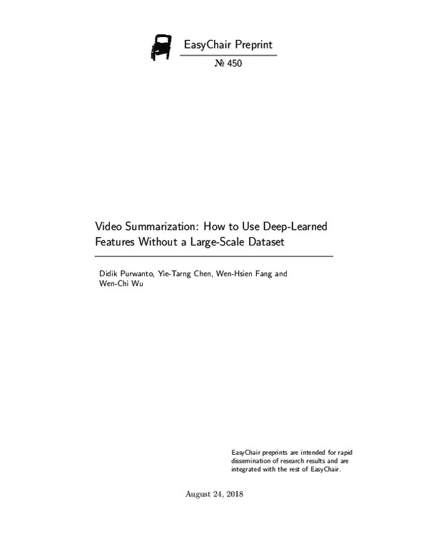 (PDF) Video Summarization: How to Use Deep-Learned Features Without a Large-Scale Dataset