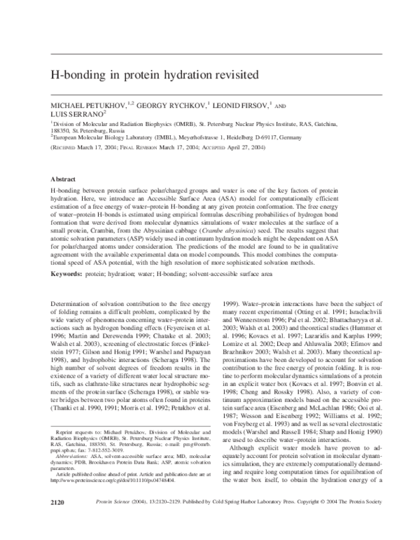 (PDF) H-bonding in protein hydration revisited