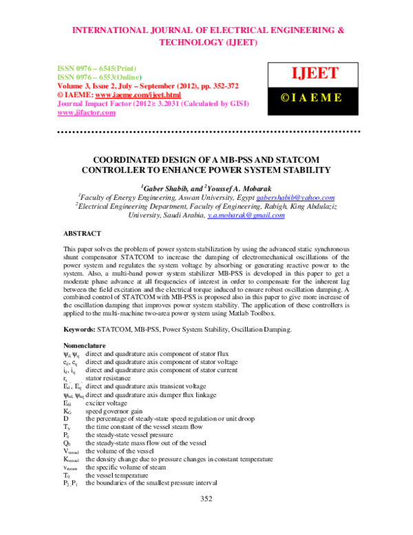 Pdf Coordinated Design Of A Mb Pss And Statcom Controller To Enhance