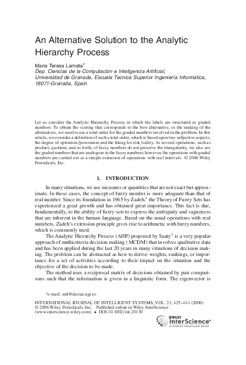 (PDF) An alternative solution to the analytic hierarchy process