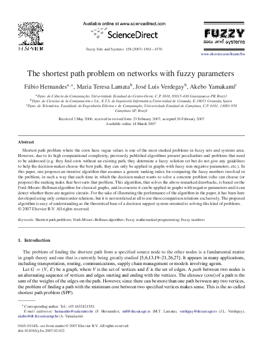 Pdf The Shortest Path Problem On Networks With Fuzzy Parameters Maria T Lamata