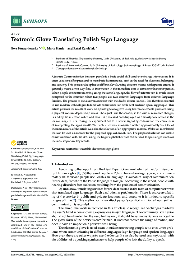 (PDF) Textronic Glove Translating Polish Sign Language