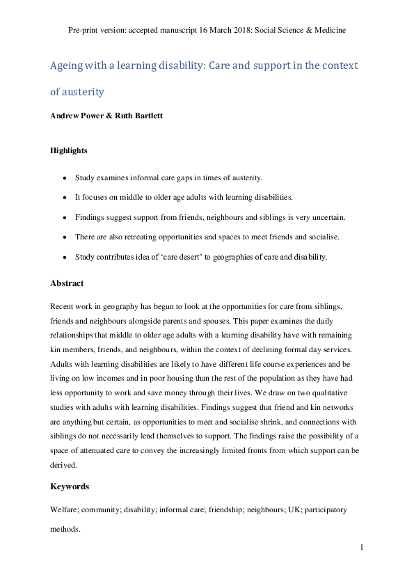 (PDF) Ageing with a learning disability: Care and support in the ...