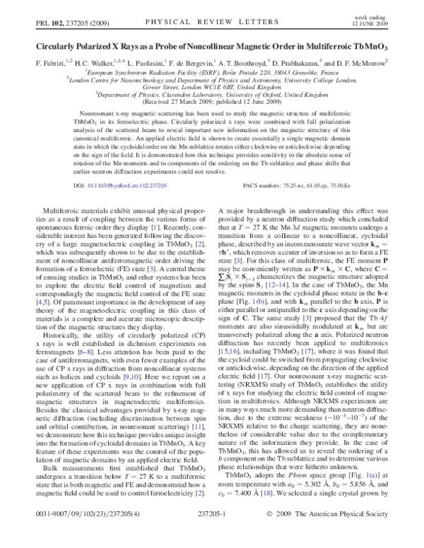 (PDF) Circularly Polarized X Rays as a Probe of Noncollinear Magnetic ...