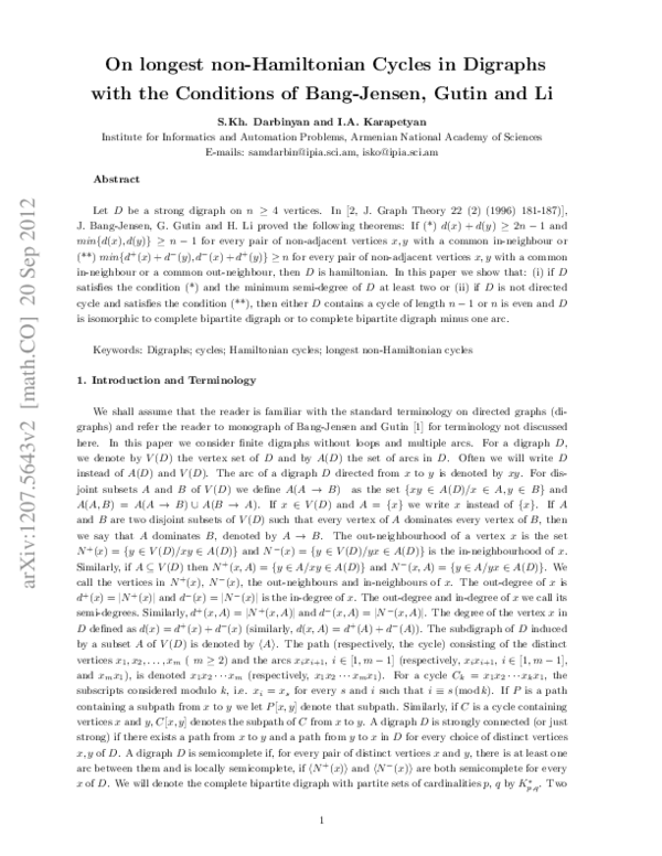 (PDF) On longest non-Hamiltonian cycles in digraphs with the conditions ...