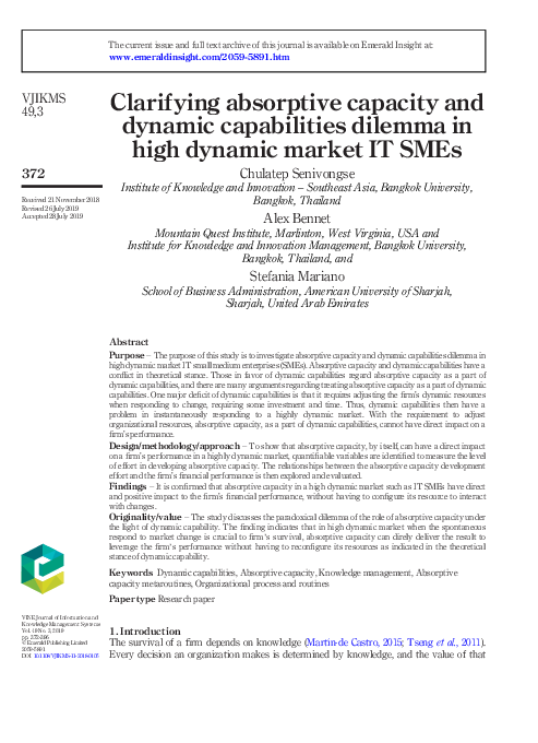 (PDF) Clarifying absorptive capacity and dynamic capabilities dilemma in high dynamic market IT SMEs