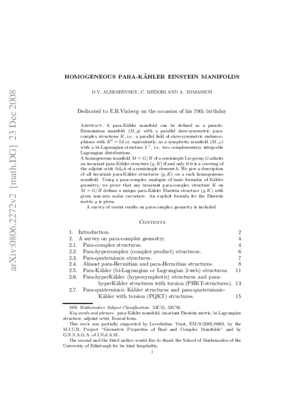(PDF) Homogeneous para-Kähler Einstein manifolds