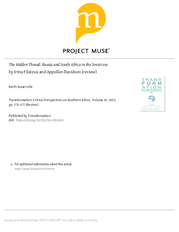 (PDF) The hidden thread: Russia and South Africa in the Soviet era