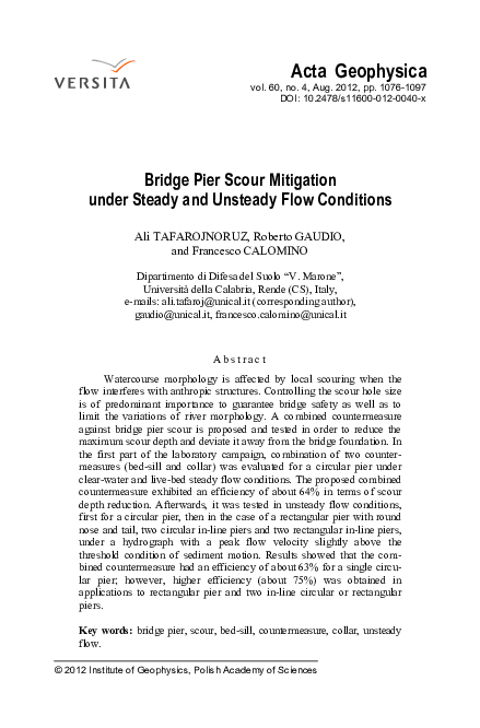 (PDF) Bridge pier scour mitigation under steady and unsteady flow ...