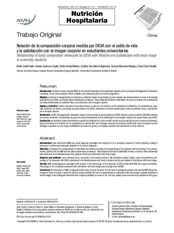 (PDF) Relación de la composición corporal medida por DEXA con el estilo ...