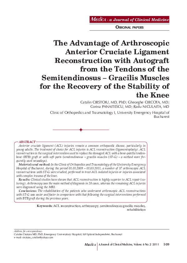 (PDF) The advantage of arthroscopic anterior cruciate ligament ...