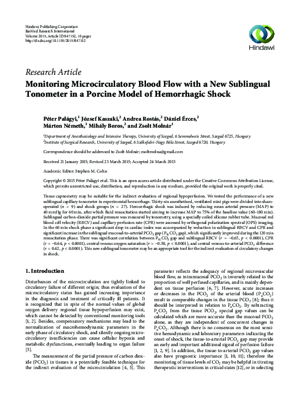 (PDF) Monitoring Microcirculatory Blood Flow with a New Sublingual ...
