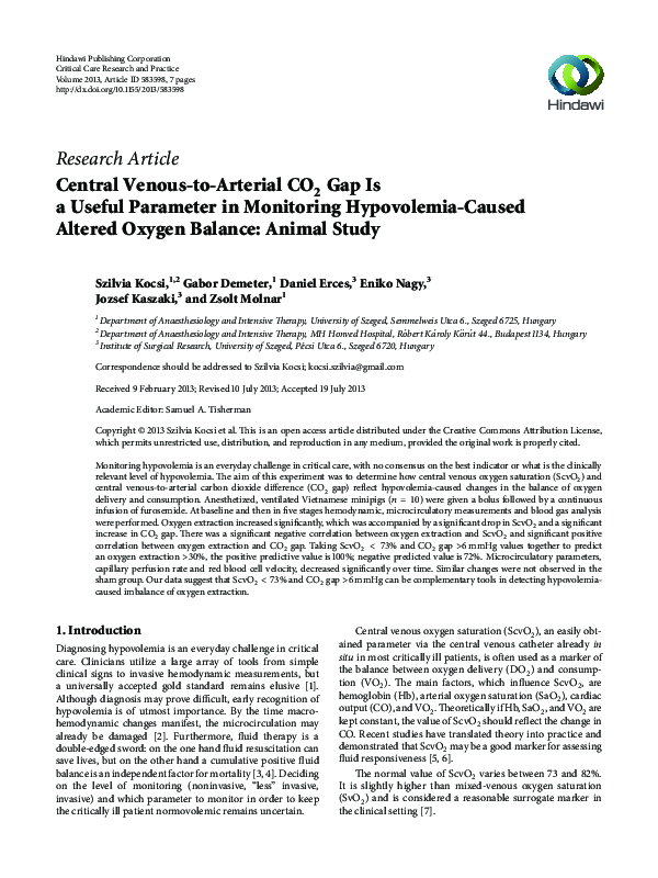 (PDF) Central Venous-to-Arterial CO2 Gap Is a Useful Parameter in ...