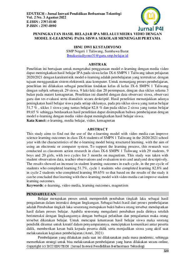 (PDF) Peningkatan Hasil Belajar Ipa Melalui Media Vidio Dengan Model E-Learning Pada Siswa ...