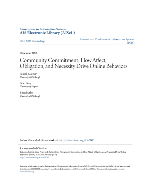 (PDF) Community commitment: How affect, obligation, and necessity drive ...