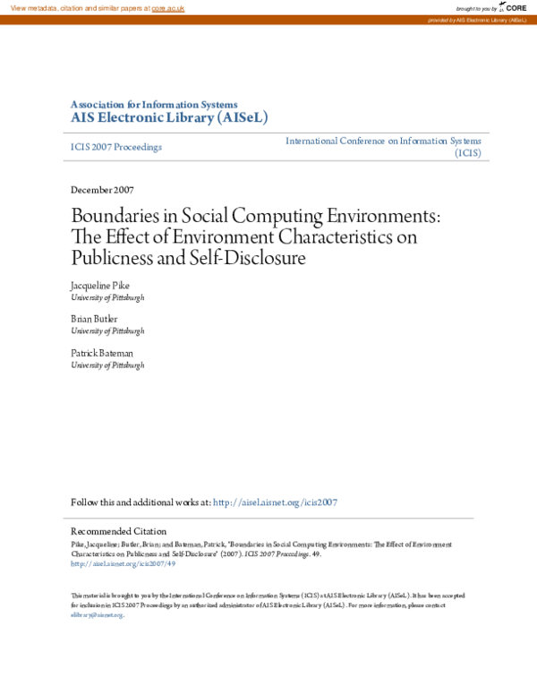 (PDF) Boundaries in Social Computing Environments: The Effect of Environment Characteristics on ...