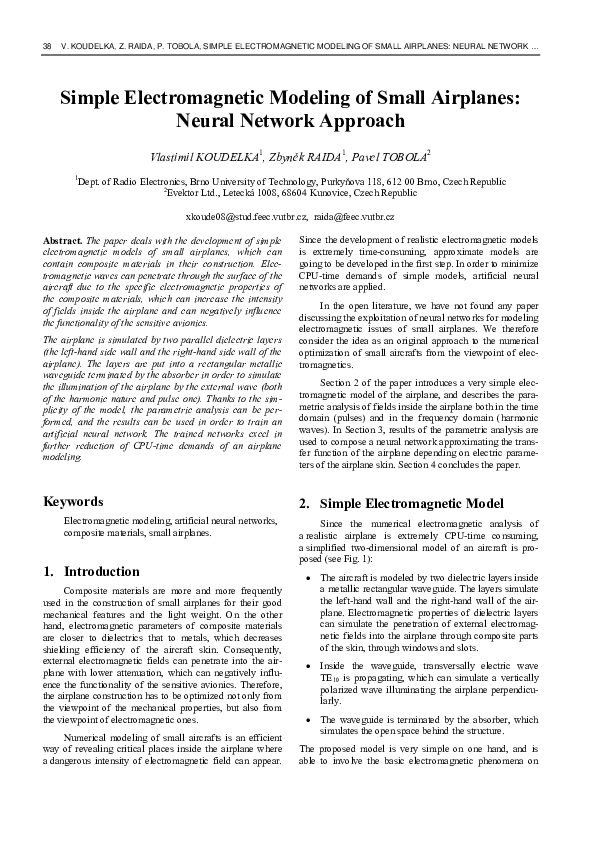 (PDF) Simple Electromagnetic Modeling of Small Airplanes: Neural Network Approach