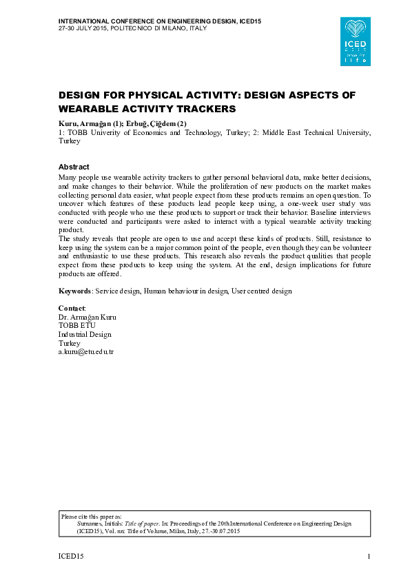 (PDF) Design for Physical Activity: Design Aspects of Wearable Activity ...