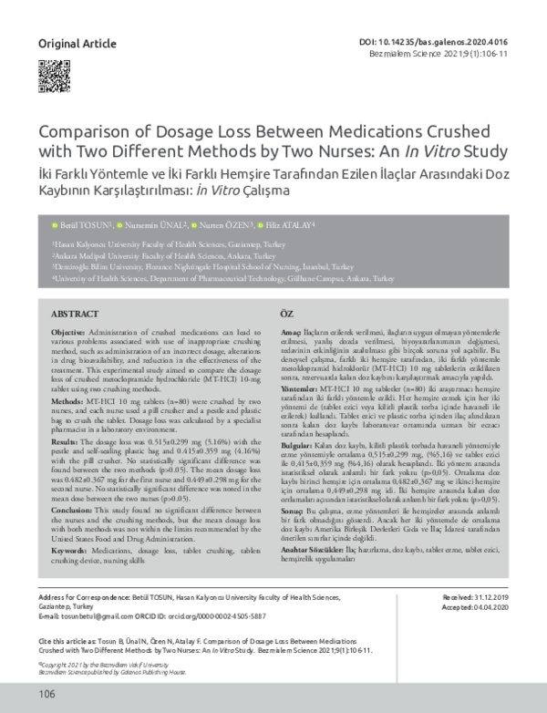 (PDF) Comparison of Dosage Loss Between Medications Crushed with Two ...