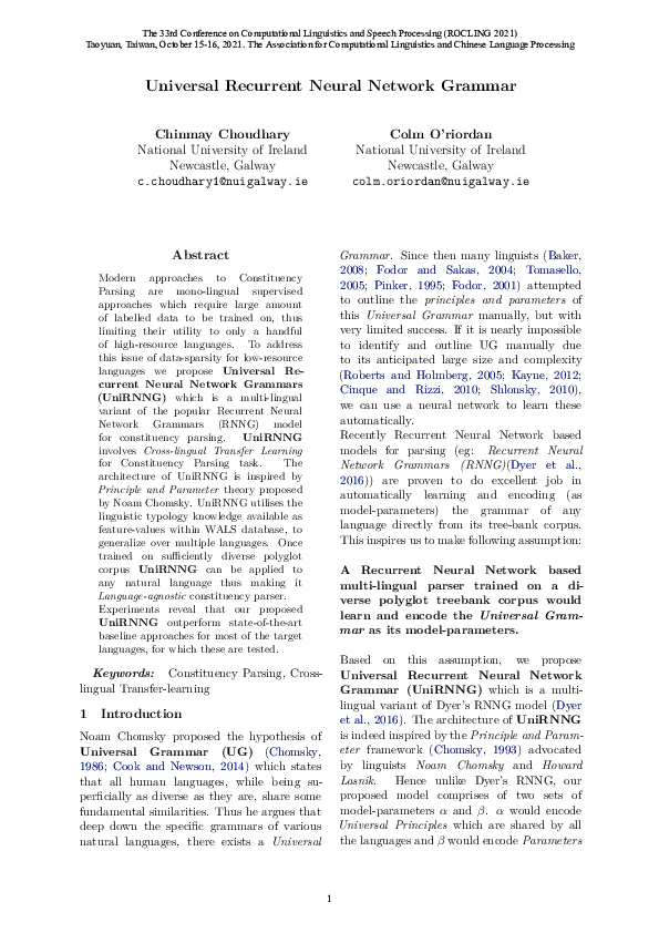 (PDF) Universal Recurrent Neural Network Grammar