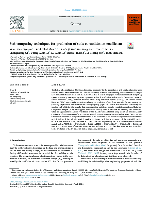(PDF) Soft-computing techniques for prediction of soils consolidation coefficient