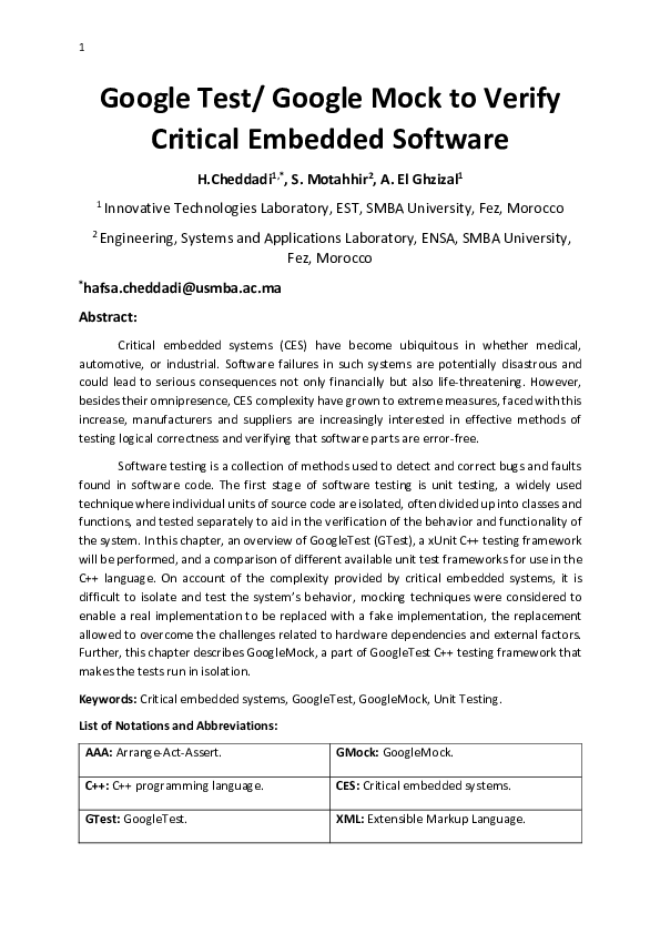 (PDF) Google Test/ Google Mock to Verify Critical Embedded Software