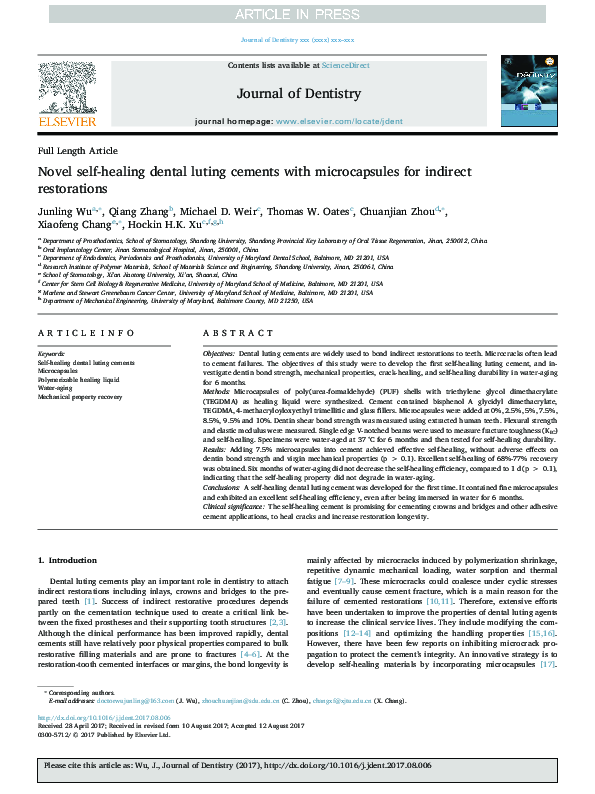 (PDF) Novel self-healing dental luting cements with microcapsules for ...